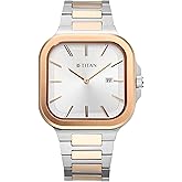 Titan Slim Square Quartz Analog with Date Silver Dial with Two Toned ...