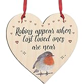 Charms 4 You Robins appear when loved ones are near - 9cm wooden heart ...
