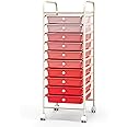 COSTWAY 10 Drawers Storage Trolley, Home Office Stationary Rolling Cart ...