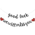 DecoGlee Black Good Luck We Will Miss You Banner, Pre-Strung Glitter Retirement Sign Garland ...