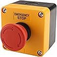 Baomain Red Sign Emergency Stop Switch Push Button, Weatherproof Push Button Switch with Box ...