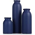 Blue Ceramic Vase Set of 3, Matte Blue Vases for Modern Rustic ...