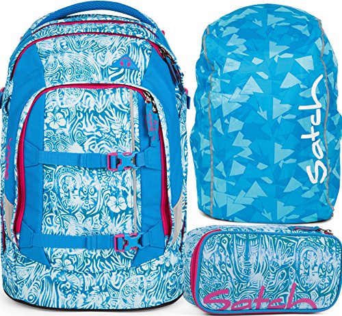 satch pack Aloha Blue 3er Set Rucksack, Schlamperbox & Regencape Blau ...