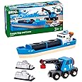 BRIO World 33534 Navire Porte-Conteneurs avec Wagon Grue - 3 ans+