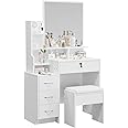 Dripex White Dressing Table with Large Wide Mirror & Soft Stool, Vanity ...