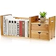 Bamboo Extendable Desktop Bookcase, Adjustable Wood Desktop Organiser ...