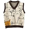 Dawwoti Women’s Knitted Sweater Vest Sleeveless Pullovers Jumpers Cat ...