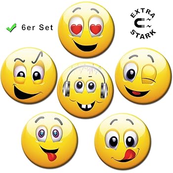 Magnete Smiley für Glasmagnettafel Extra Stark Motiv Emoji Lustig 6er ...