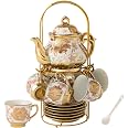 Gold Plated Red Rose Ceramic Tea Set, Vintage Tea Set with Teapot ...