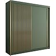 FURNITUREWAVE Elif Sliding Double/Triple Doors Modern Bedroom Green Wardrobe Decent Storage ...