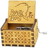 SZZHCKJ Wooden Hand Crank Beauty and the Beast Theme Music Box, 18 Note ...