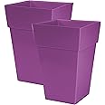 Moda Milano 28L 28 Litre Plastic Gloss Planters, Set of 2 - AUBERGINE ...