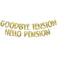 Goodbye Tension Hello Pension Gold Glitter Banner - Retirement Party ...
