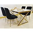 SMC FURNITURE 4 Seater Marble Top Dining Set in Gold Finish and Velvet ...