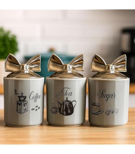 Ceramic Jar London Boutique Porcelain Tea Coffee Sugar Canister Set 3 ...