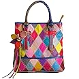 Segater® Women's Multicolor Tote Handbag Genuine Leather Color matching ...