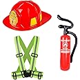 jokeshop 3pc Adults Fireman Set (Red Helmet, High Yellow Vis Braces ...