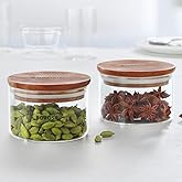 Buy Borosil Classic Glass Jar with Wooden Tray, Set of 2 (600 ml Each ...