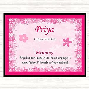 Priya Name Meaning Dinner Table Placemat Pink: Amazon.co.uk: Office ...