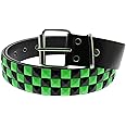 Unisex 3 Row Pyramid Studded Belt Bicolour Black and Neon Orange Check ...