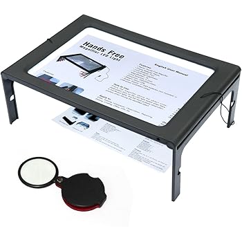 A4 Pleine Page Loupe de Lecture Loupe Sur Pied Rectangulaire Mains Libres avec 4 LED Lampe ...