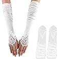 Eophmi White Long Gloves - 20s Fancy Dress, Fingerless with Finger ...