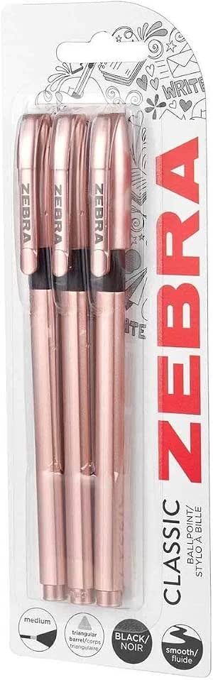 Zebra Classic Rose Gold Ballpoint Pens Black Ink Pack of 3: Amazon.co ...
