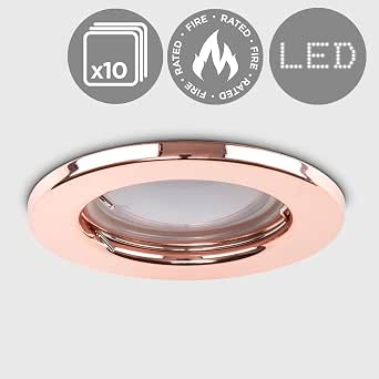 Pack of 10 - MiniSun Modern Fire Rated Polished Copper Effect GU10 ...