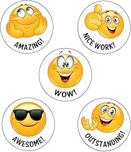 125 x Wow! Emoji Reward Stickers. Wow!, Nice work!, Amazing!, Awesome ...