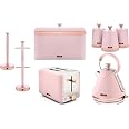 Tower Cavaletto Pink Pyramid Kettle, 2 Slice Toaster, Bread Bin, Set of ...