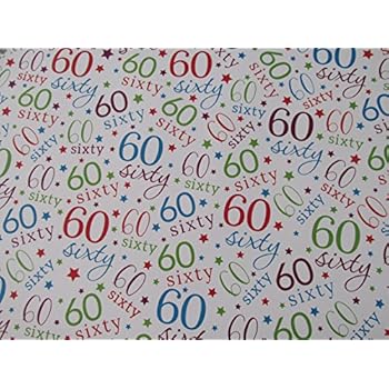 60th Birthday Wrapping Paper, 2 Sheets and a Matching Tag (White Words ...