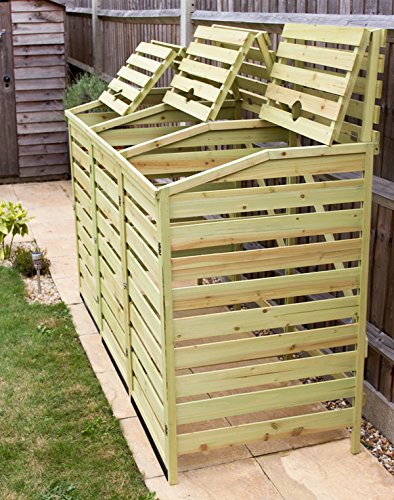 240L Triple Wooden Slatted Wheelie Bin Store by Lacewing | Garden ...