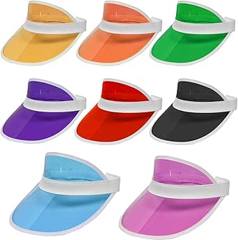8 Pcs Unisex 80s Style Retro Neon Sun Visor Women Plastic Visors Retro Sun Hat for Golf,Sport ...