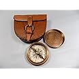 Authentic Vintage Style Brass Pocket Compass with Leather Case Rustic ...