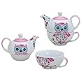 Tea set with owls motif in pink for one person Teapot & Teacup Pink ...