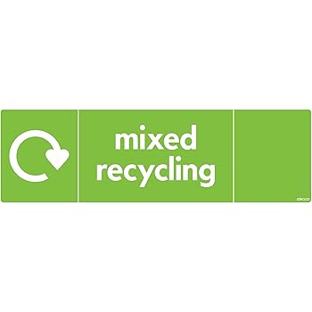 Mixed Recycling bin Sign/Sticker - Self adhesive vinyl 150mm x 100mm ...