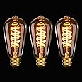 E27 Vintage Edison LED Light Bulb, Large G95 Globe Amber Glass Bulb with Curved Spiral LED ...