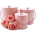 Set of 3 round decorative boxes in pink with a pink drawstring, flower ...