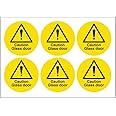VSafety Caution Glass Door Sign - Sheet of 6 Labels - 100mm Dia - Self ...
