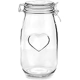Nicola Spring Heart Glass Storage Jars with Airtight Clip Lid - 1 Litre ...