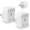 2 Pcak European to UK Plug Adaptor with 4 USB Ports(1 USB C), UK to EU ...