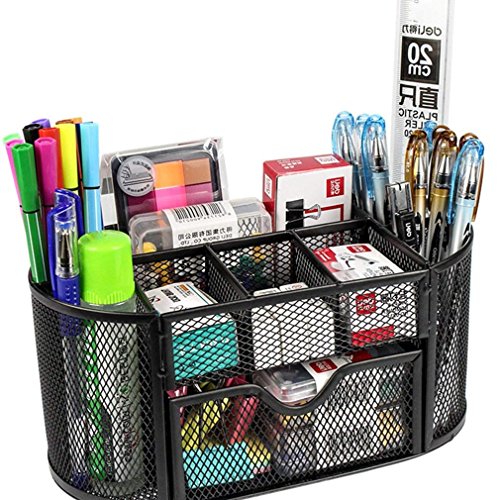 SUPO Metal Mesh Desk Organizer, Black Office Stationary and Study Table ...