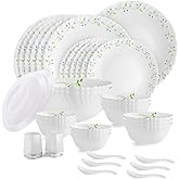 Cello Opalware Dazzle Lush Fiesta Dinner Set, 37 Units, White |Opal Glass Dinner Set for 6 ...