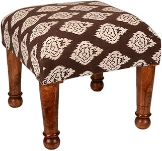 Indian Wooden Footstool Square Wood Foot Stool With Cotton Printed Work ...