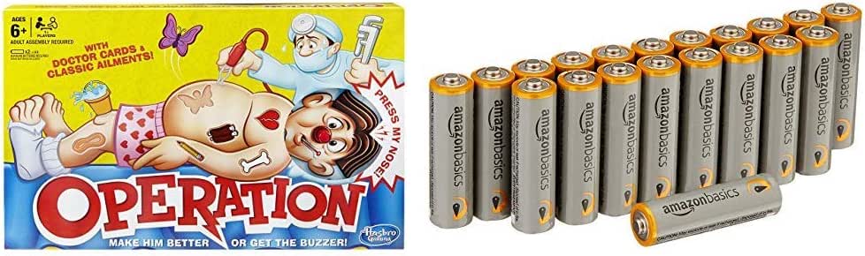 Hasbro Gaming Classic Operation Game & AmazonBasics AA Performance ...