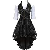 Grebrafan Steampunk Waist Corset 3 Piece Outfits for Women Bustiers ...