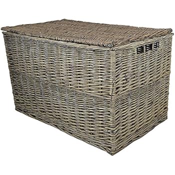 Shabby Chic White Strong Wicker Storage Chest Trunk Toy Blanket Box ...