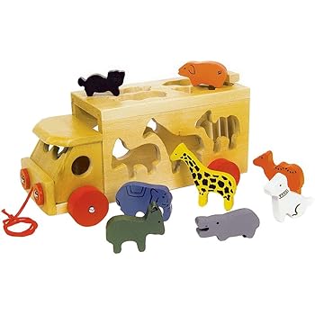 Bigjigs Toys Animal Shape Lorry - Wooden Shape Sorter Pull Along Toy ...