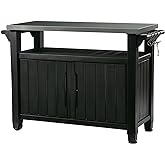 Keter BBQ Side Table Unity Chef Black with Large Stainless Steel ...