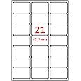 PACK4YA 21 Labels per A4 Sheet, 63.5 x 38.1 mm White Self Adhesive Printable Sticker Sticky ...